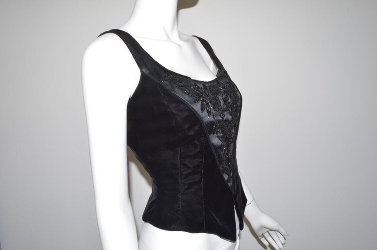 Vintage Black Velvet Bead Embellished Corset Top At 1stdibs Vintage