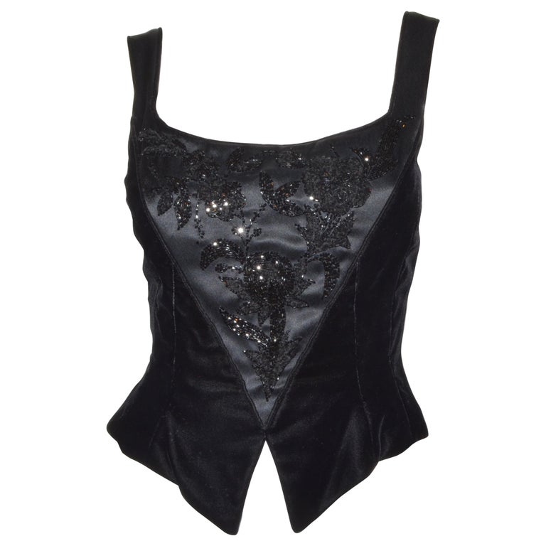 Vintage Black Velvet Bead Embellished Corset Top At 1stdibs Vintage