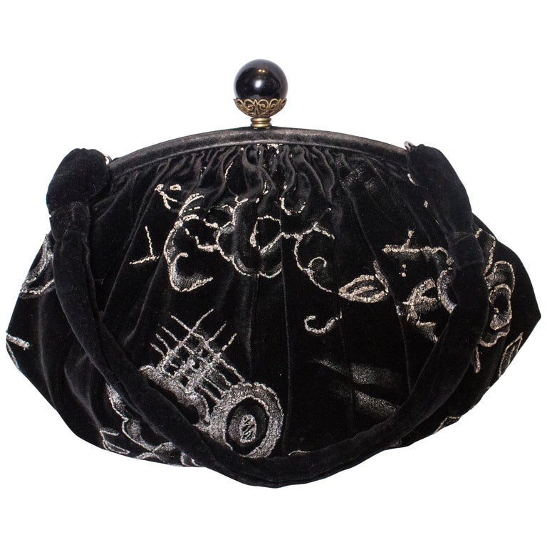 Vintage Black Velvet Handbag at 1stDibs | black velvet purse, vintage ...