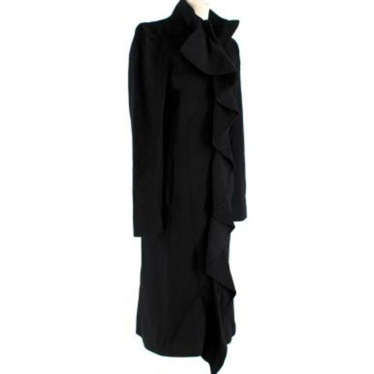 Vintage black wool frilled coat For Sale at 1stDibs