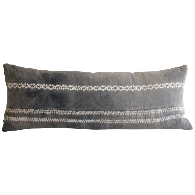 Vintage Bleached Batik Textile Lumbar Pillow at 1stDibs