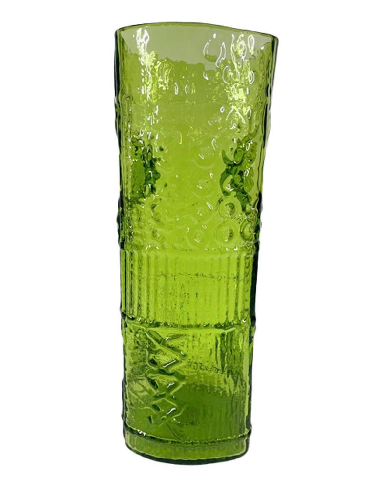 Vintage Blenko Vase in Green Glass with Overall Raised Molded Designs ...
