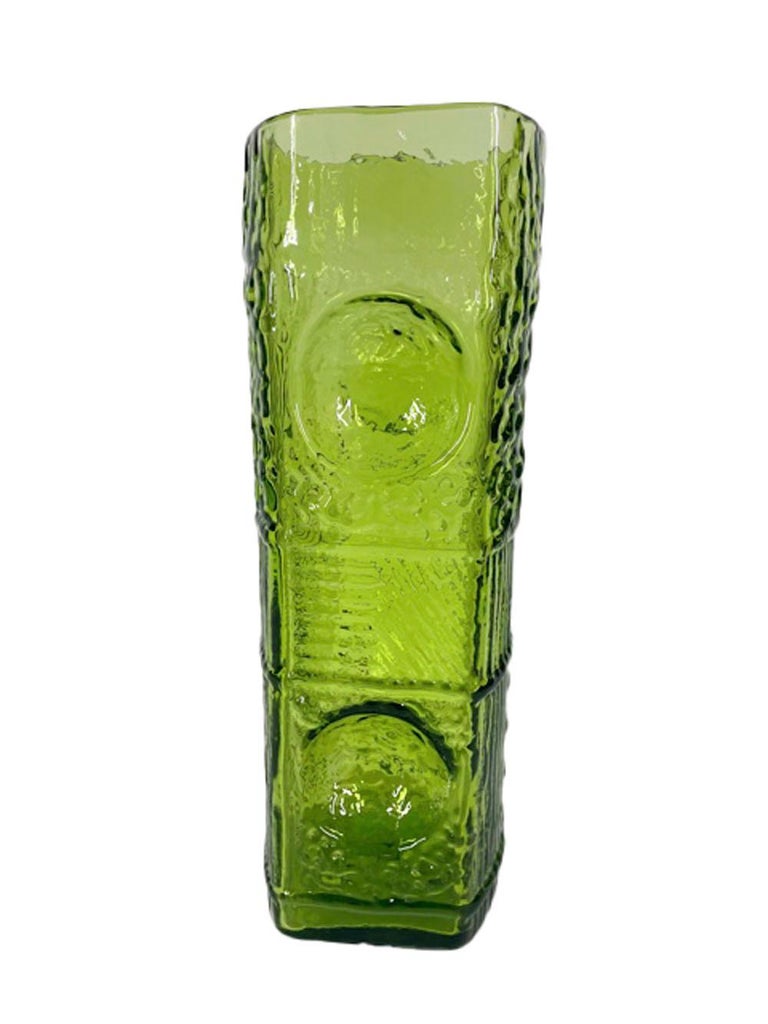 Vintage Blenko Vase in Green Glass with Overall Raised Molded Designs ...