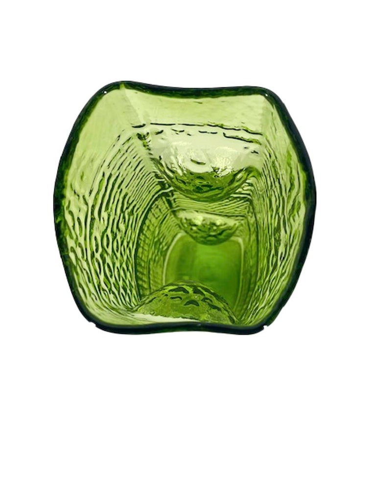 Vintage Blenko Vase in Green Glass with Overall Raised Molded Designs ...