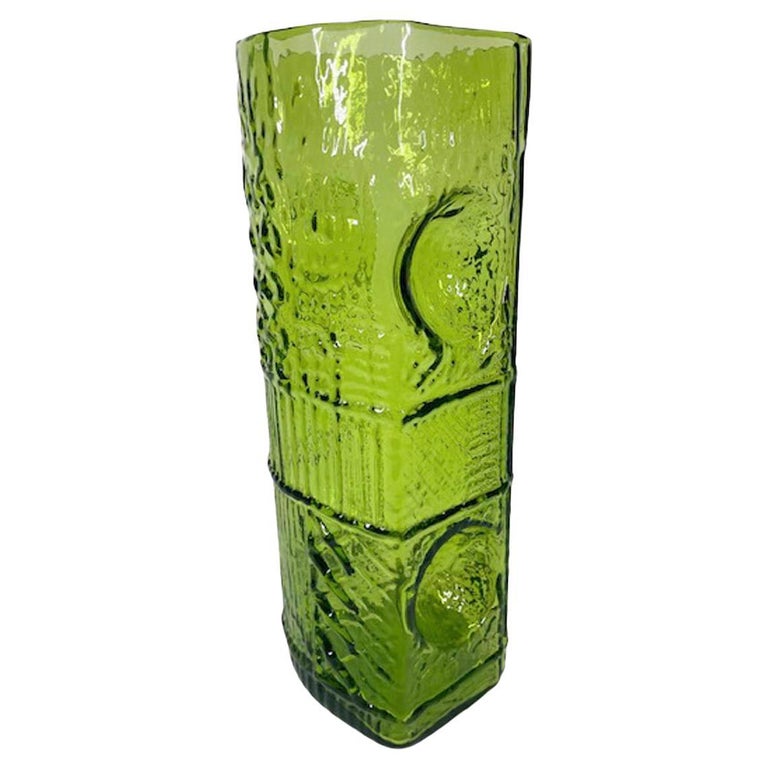Vintage Blenko Vase in Green Glass with Overall Raised Molded Designs ...