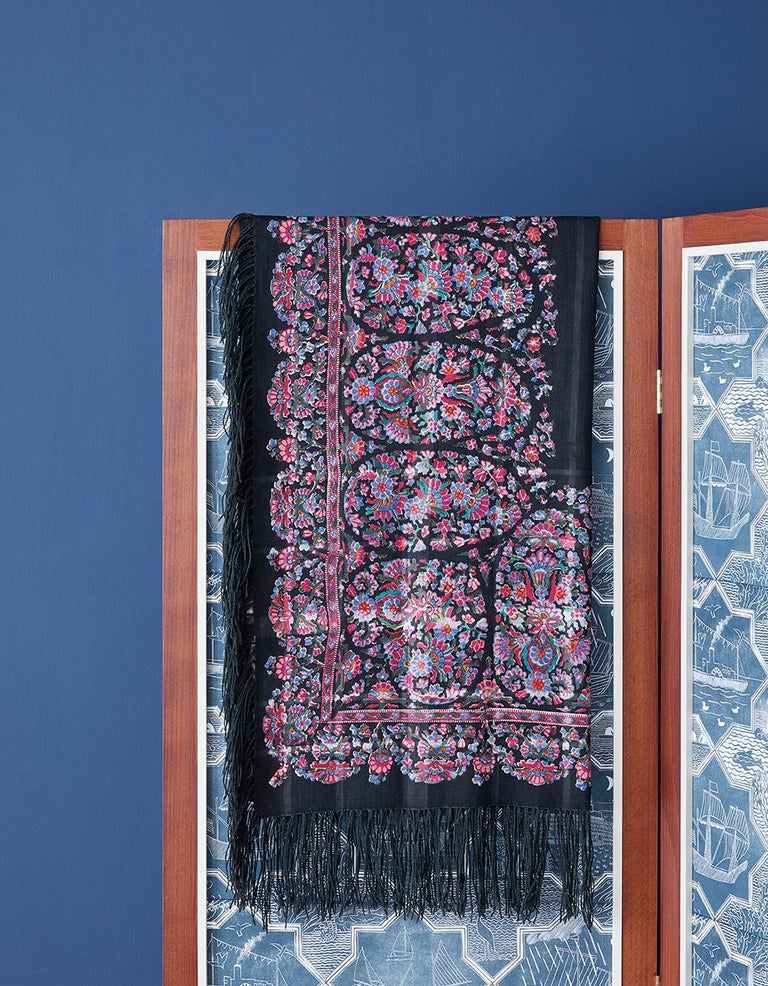 Vintage Block Printed Paisley Shawl in Wool and Silk, England 19th ...