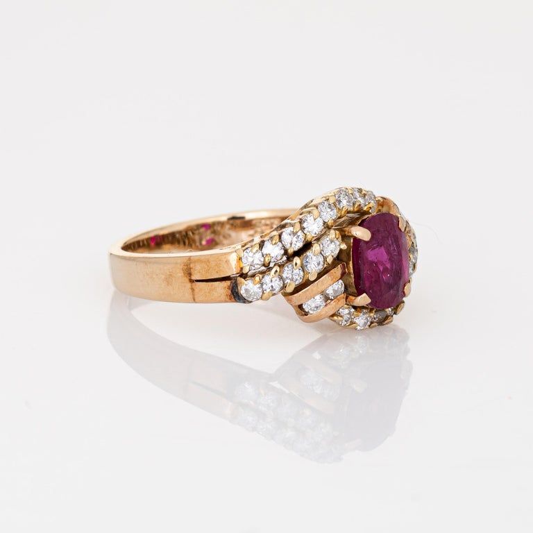 Vintage Blood Red Ruby Diamond Ring 14k Yellow Gold Fine Estate Jewelry ...