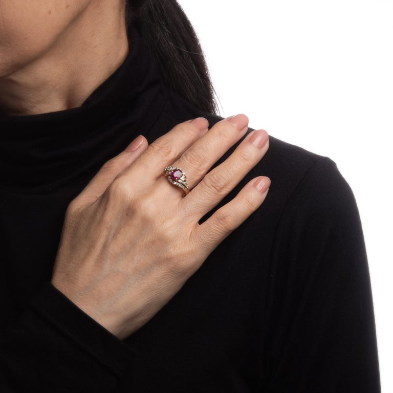 Vintage Blood Red Ruby Diamond Ring 14k Yellow Gold Fine Estate Jewelry ...