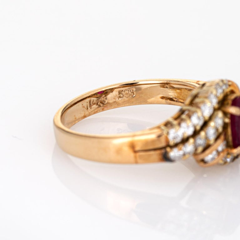Vintage Blood Red Ruby Diamond Ring 14k Yellow Gold Fine Estate Jewelry ...