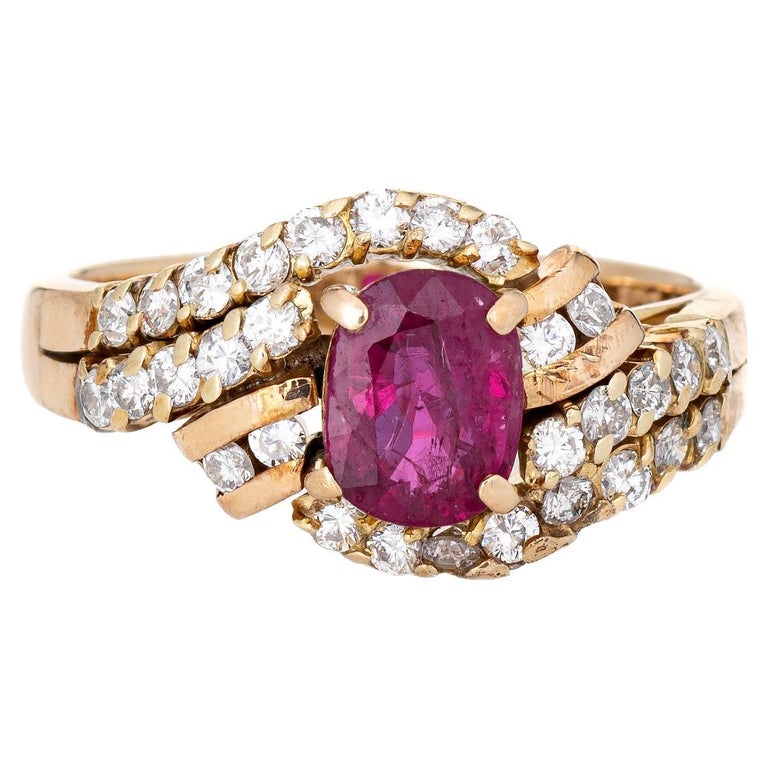 Vintage Blood Red Ruby Diamond Ring 14k Yellow Gold Fine Estate Jewelry ...