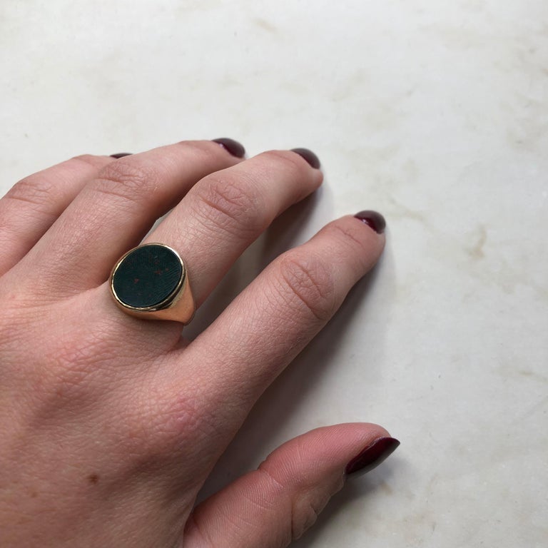 Vintage Bloodstone 9 Carat Gold Signet Ring at 1stDibs