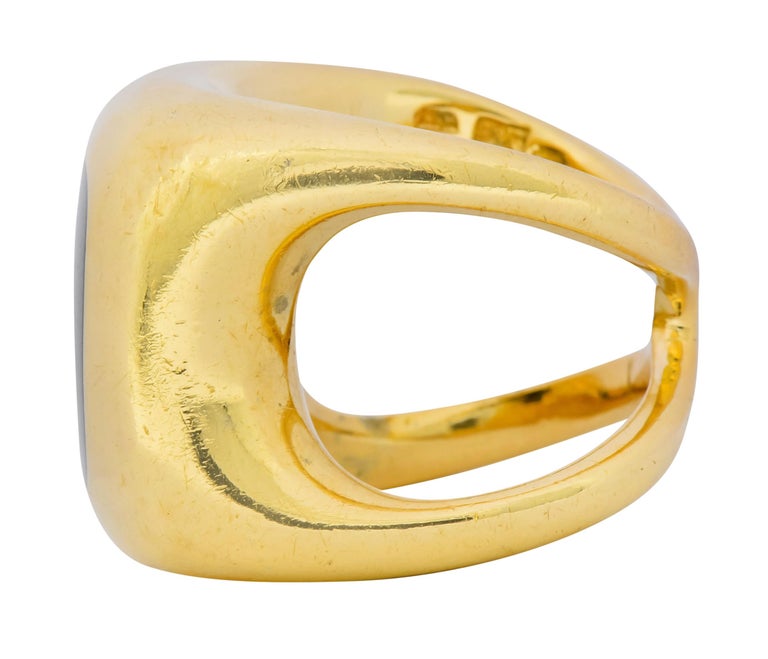 Vintage Bloodstone Inlay 18 Karat Yellow Gold Unisex Signet Ring at 1stDibs
