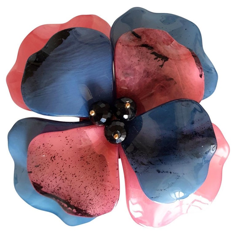 Vintage Blue and Pink Bakelite Brooch, France 1970s For Sale at 1stDibs