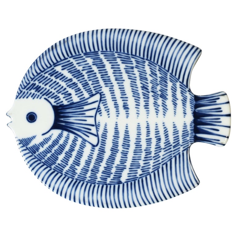 Vintage Blue and White Ceramic Fish Trivet or Wall Art at 1stDibs