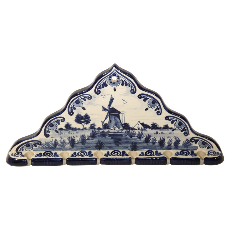 Vintage Blue and White Delft Porcelain Spoon Rack For Sale at 1stDibs