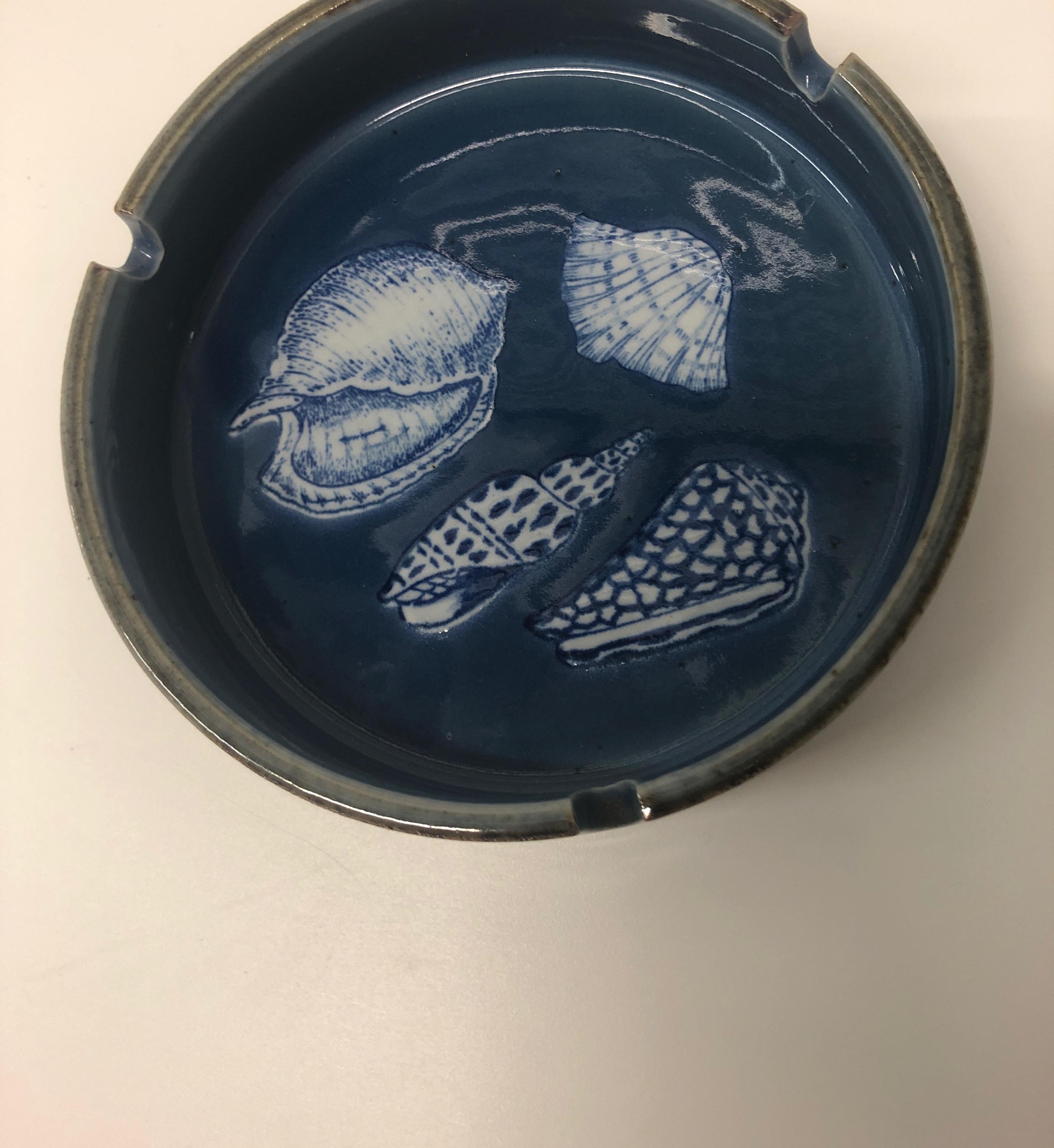 Vintage Blue and White Round Ceramic Ashtray at 1stDibs