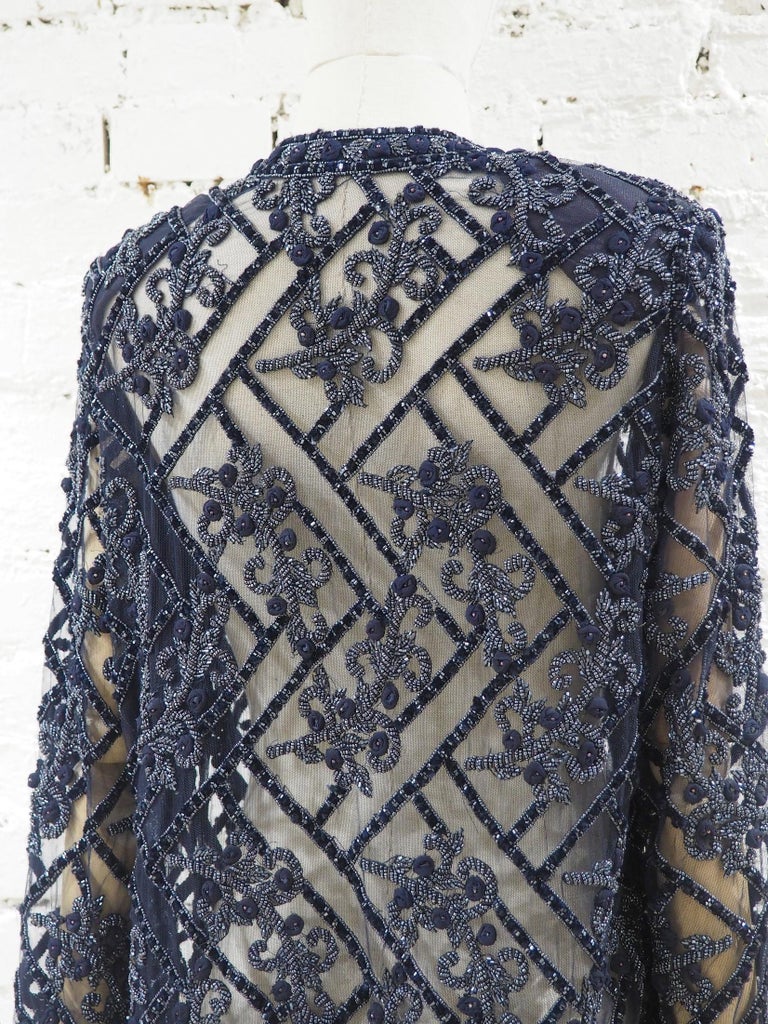 Vintage blue beads see through jacket at 1stDibs