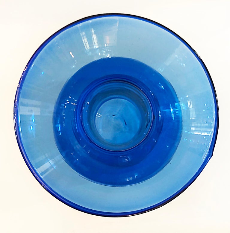 Vintage Blue Bulbous Blenko Blown Glass Vase with Sticker For Sale at ...