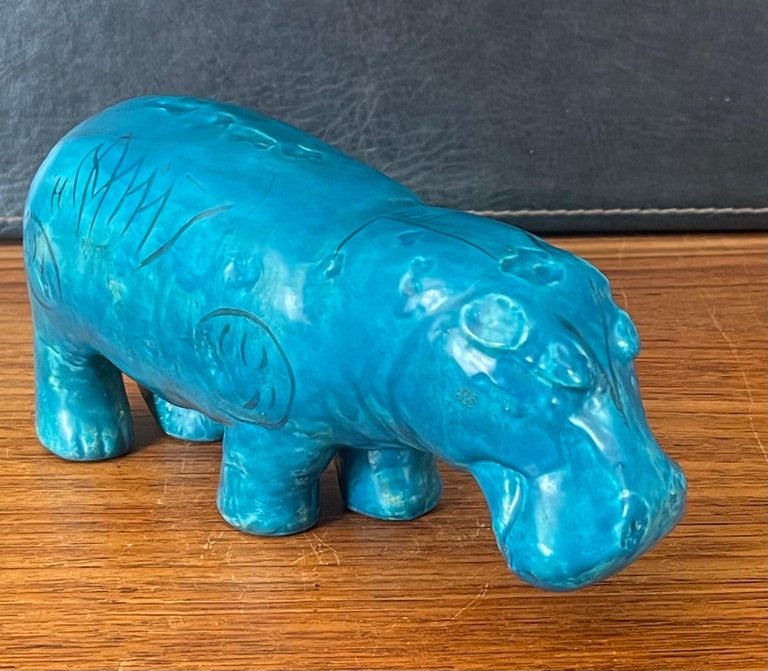 Vintage Blue Ceramic "William the Hippo" Sculpture at 1stDibs