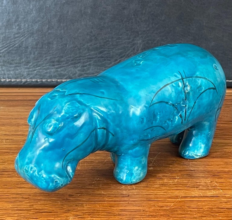 Vintage Blue Ceramic "William the Hippo" Sculpture at 1stDibs