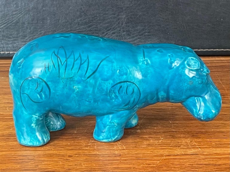 Vintage Blue Ceramic "William the Hippo" Sculpture For Sale at 1stDibs