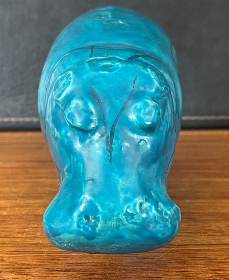 Vintage Blue Ceramic "William the Hippo" Sculpture For Sale at 1stDibs