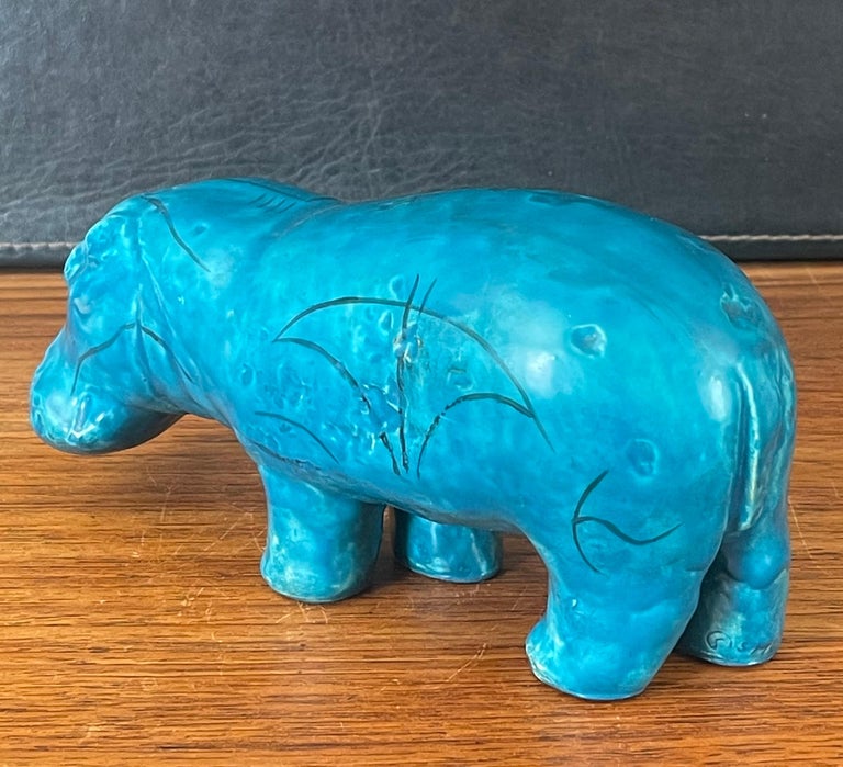 Vintage Blue Ceramic "William the Hippo" Sculpture at 1stDibs