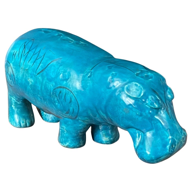 Vintage Blue Ceramic "William the Hippo" Sculpture at 1stDibs