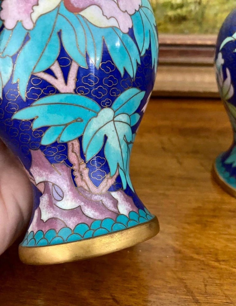 Vintage Blue Cloisonné Vases - A Pair For Sale at 1stDibs
