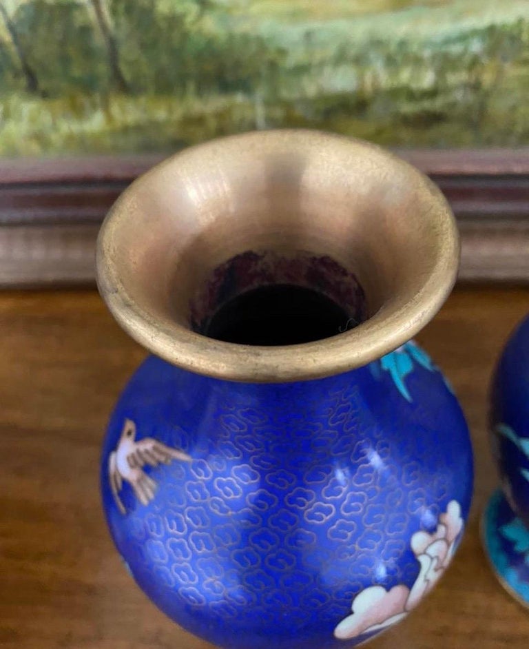 Vintage Blue Cloisonné Vases - A Pair For Sale at 1stDibs