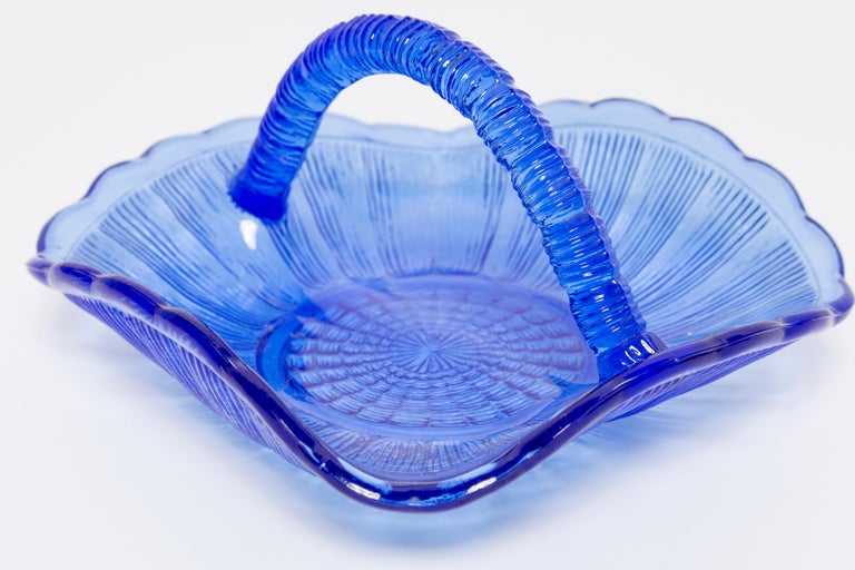 Vintage Blue Decorative Glass Basket Bowl, Drost, Europe, 1960s For ...