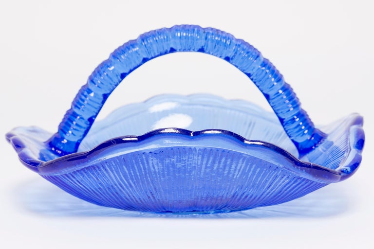 Vintage Blue Decorative Glass Basket Bowl, Drost, Europe, 1960s For ...