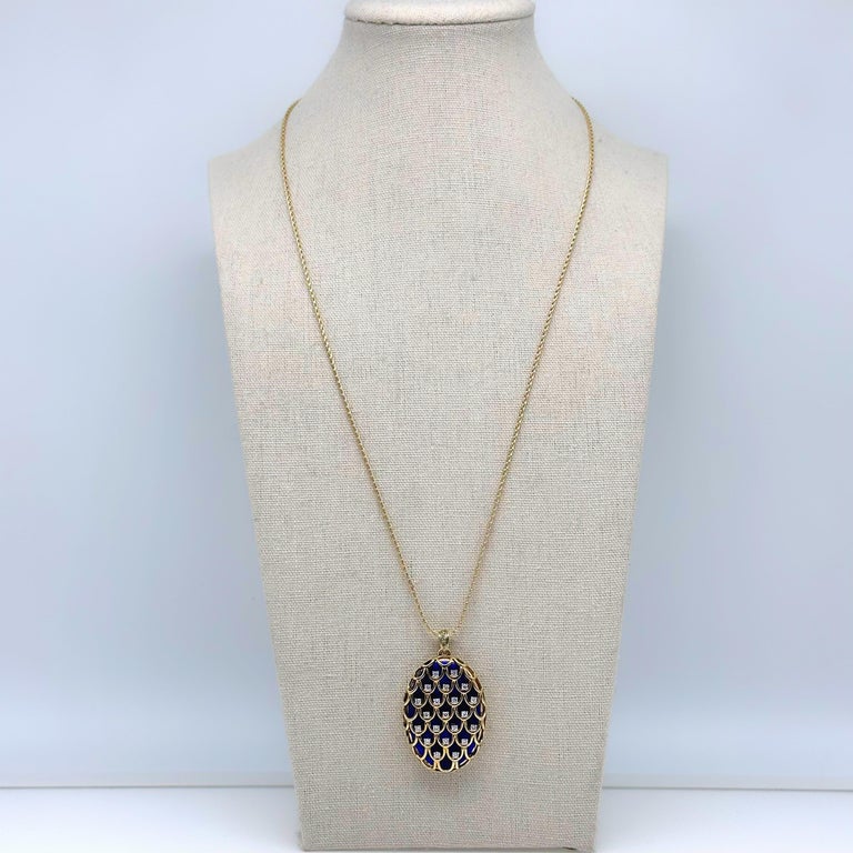 Vintage Blue Enamel and Diamonds Locket Pendant in 18 Karat Yellow Gold ...