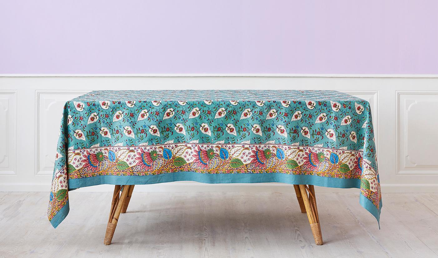 Vintage Blue Floral Patterned Tablecloth in Vintage Textile, France ...