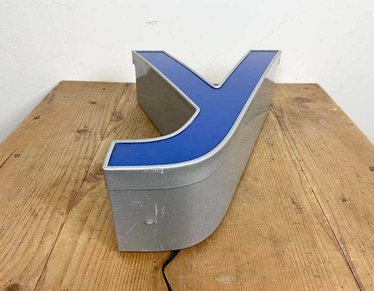 Vintage Blue Illuminated Letter Y, 1980s For Sale at 1stDibs