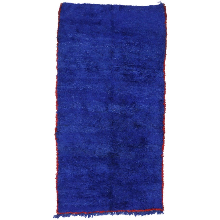 Vintage Blue Indigo Beni M'guild Moroccan Rug, Berber Blue Moroccan Rug ...