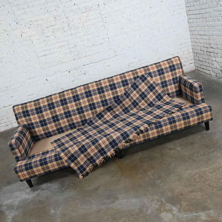 Vintage Blue Khaki Maroon and Black Plaid Lawson Style Tight Back Sofa ...