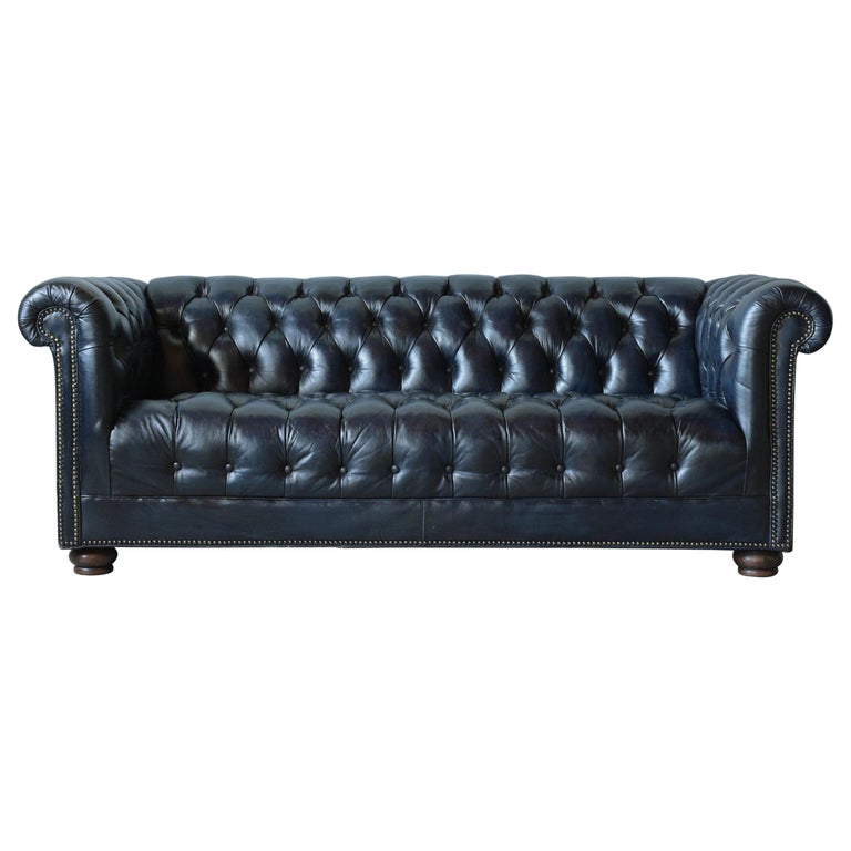 Vintage Blue Leather Chesterfield Sofa at 1stDibs