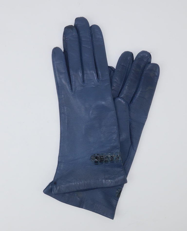 Vintage Blue Leather Gloves With Snakeskin Details For Sale at 1stDibs ...