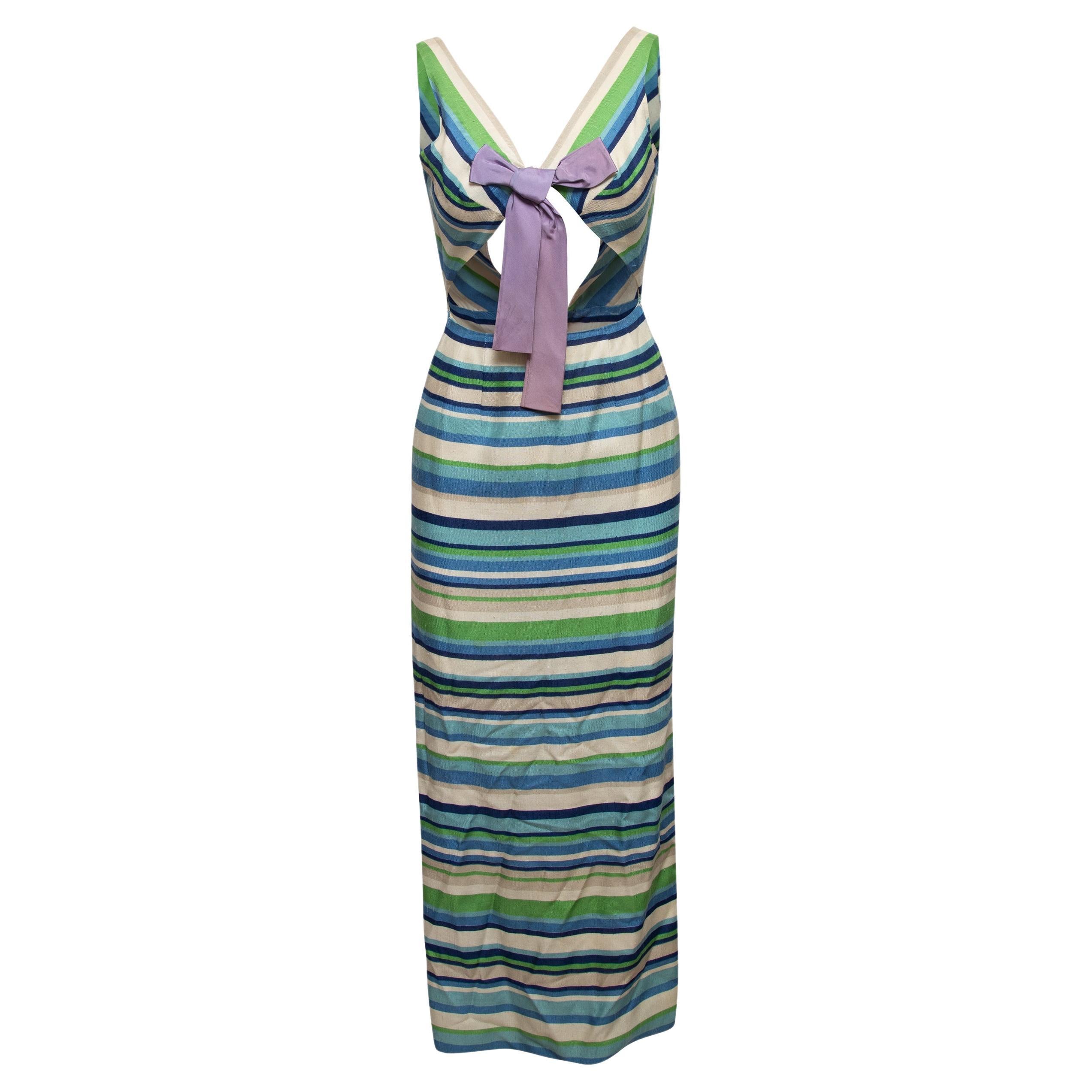 Vintage Blue and Multicolor Jean Varon Striped Sleeveless Dress For ...