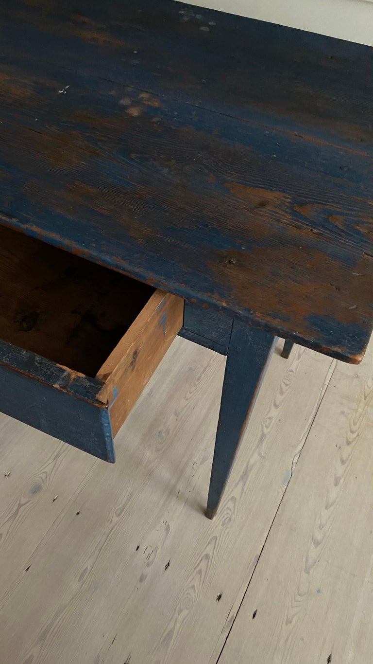 Vintage Blue Painted Wood Desk in Neoclassical Style, Sweden Early 19th ...