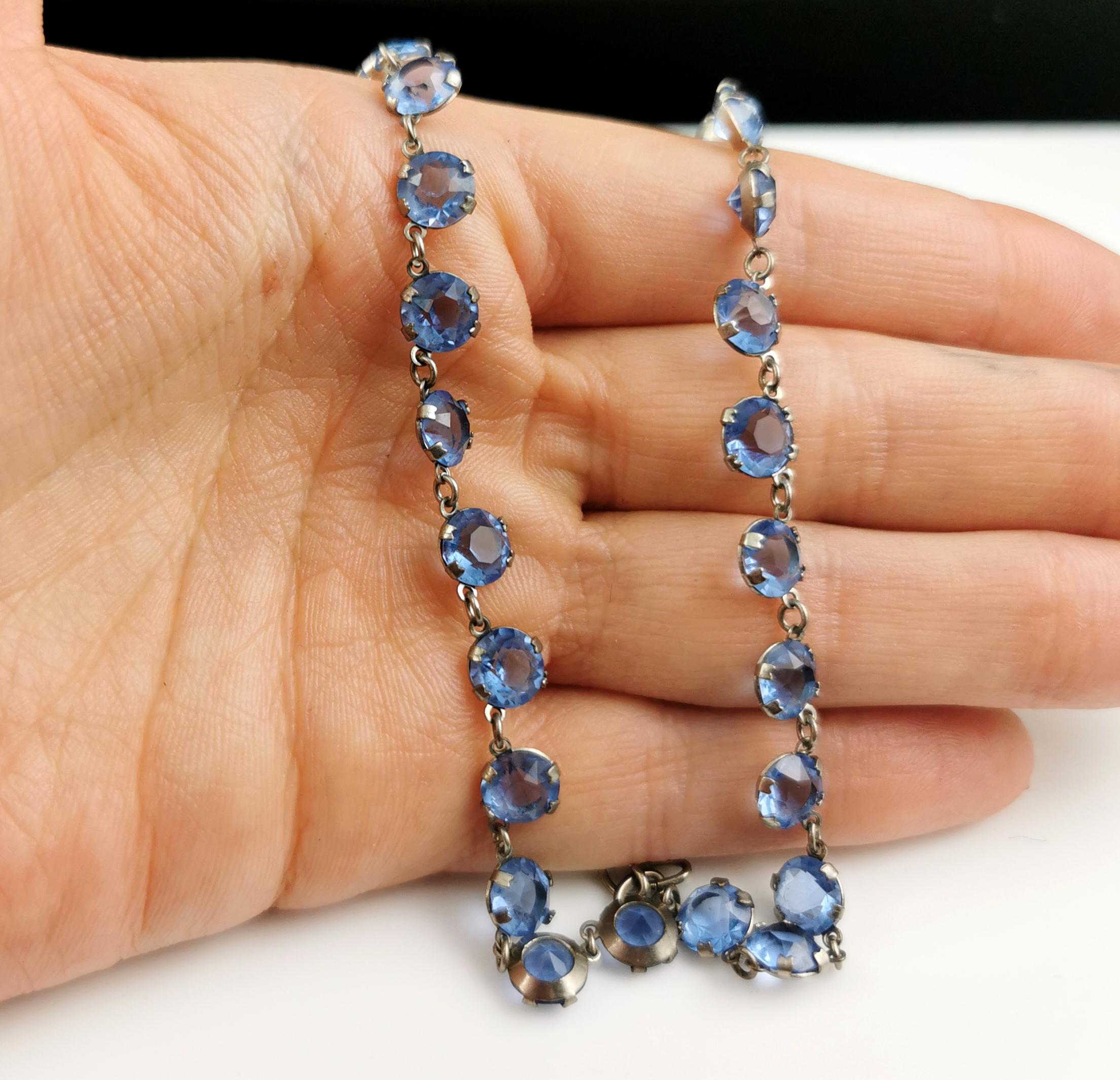 Vintage Blue paste riviere necklace, silver plated For Sale at 1stDibs