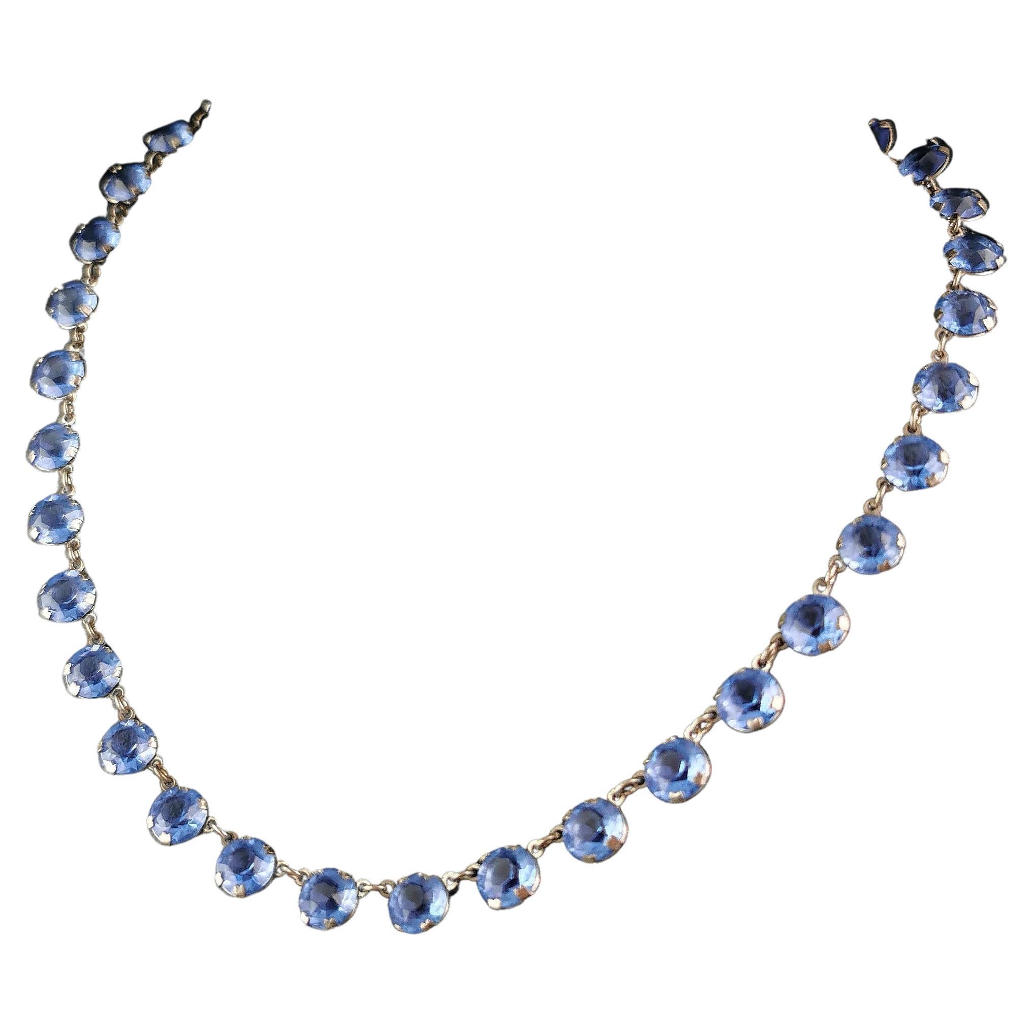 Vintage Blue paste riviere necklace, silver plated For Sale at 1stDibs
