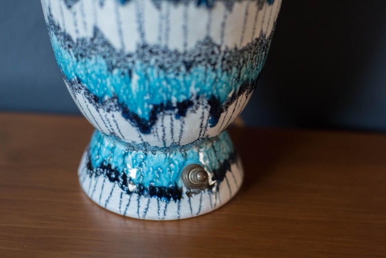 Vintage Blue Pottery Stoneware Table Lamp For Sale at 1stDibs