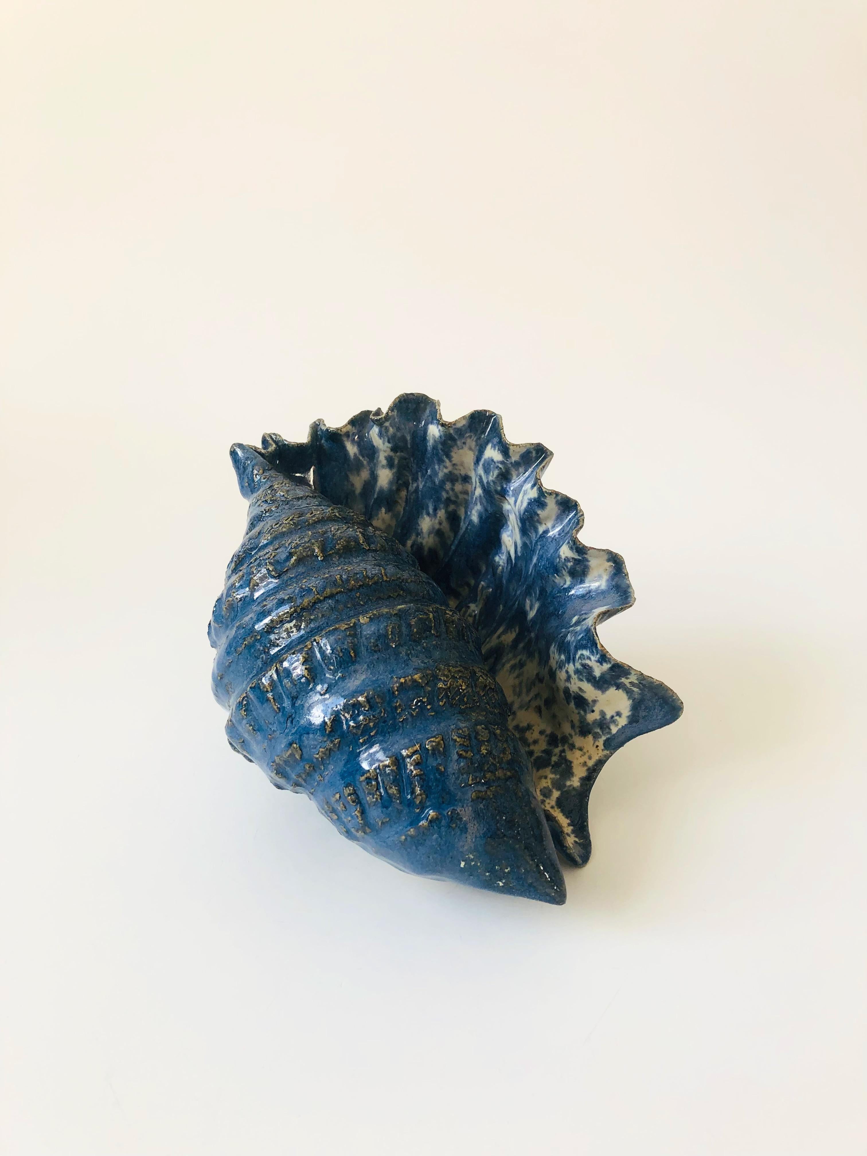 Vintage Blue Studio Pottery Shell by Paul Linsley at 1stDibs
