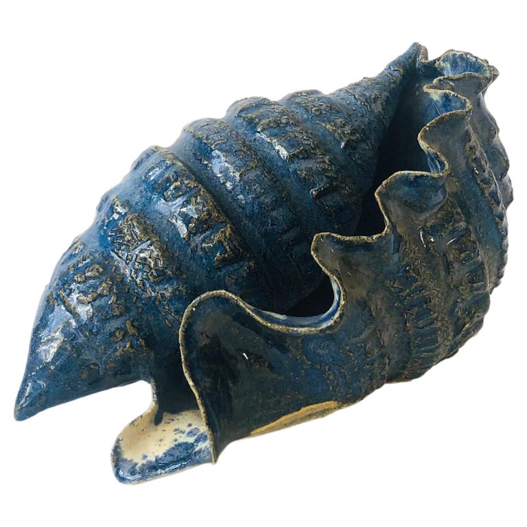 Vintage Blue Studio Pottery Shell by Paul Linsley at 1stDibs