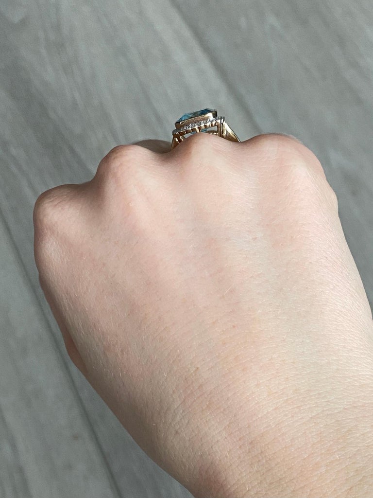 Vintage Luke Stockley Blue Topaz and Diamond 9 Carat Gold Cocktail Ring ...