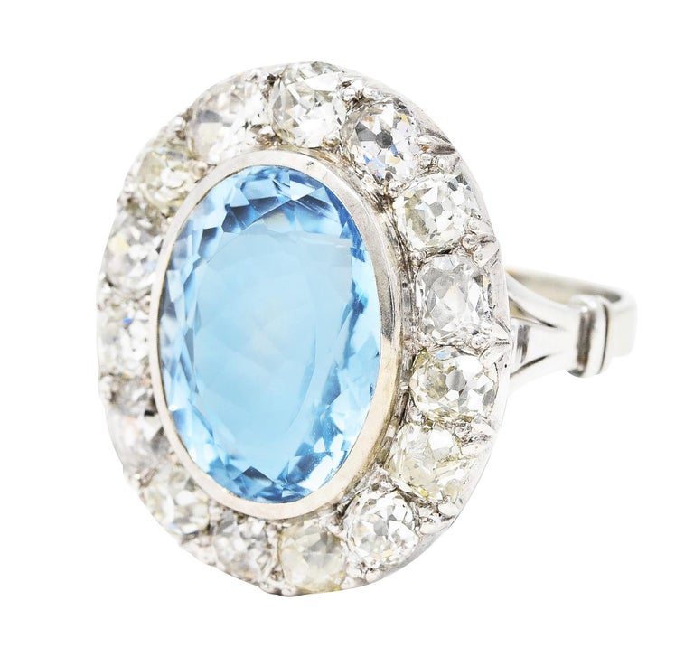 Vintage Blue Topaz Old Mine Diamond 14 Karat White Gold Cluster ...
