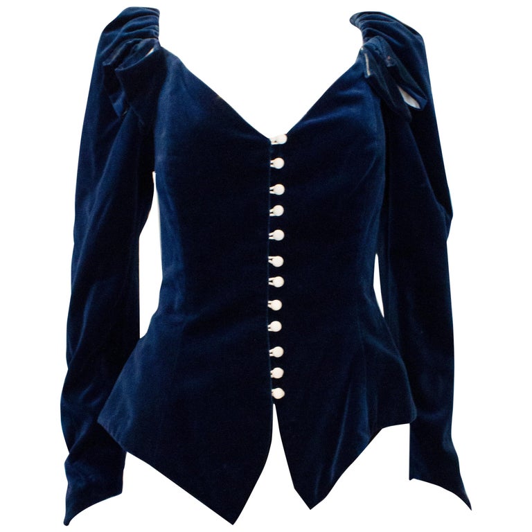 Vintage Blue Velvet Jacket For Sale at 1stDibs