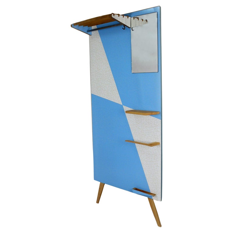 Vintage Blue and White Geometric Coat Rack from Drevokov Blatna, 1960s ...